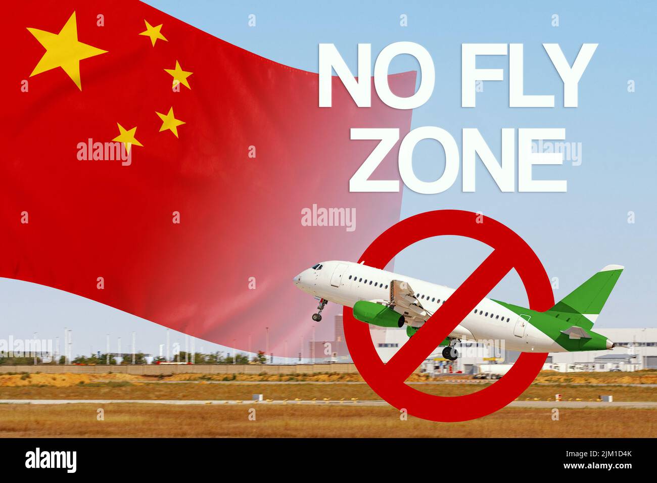 Airplane with forbidden sign and China flag. No fly zone in China Stock ...