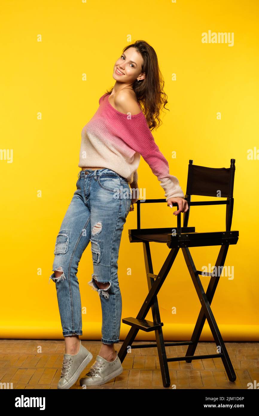 emotion expression smiling laughing pleased woman Stock Photo - Alamy