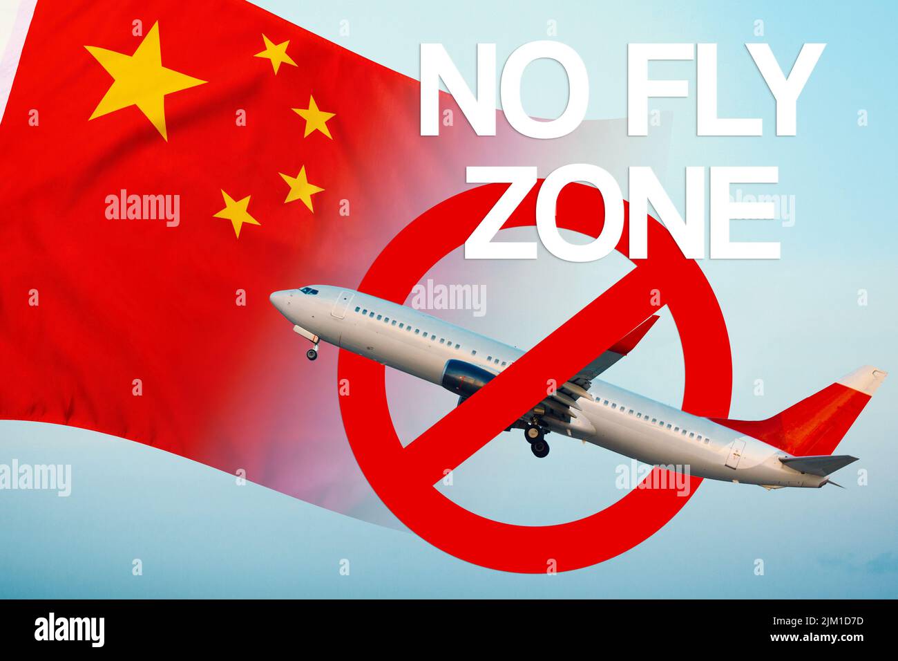 Airplane with forbidden sign and China flag. No fly zone in China Stock ...