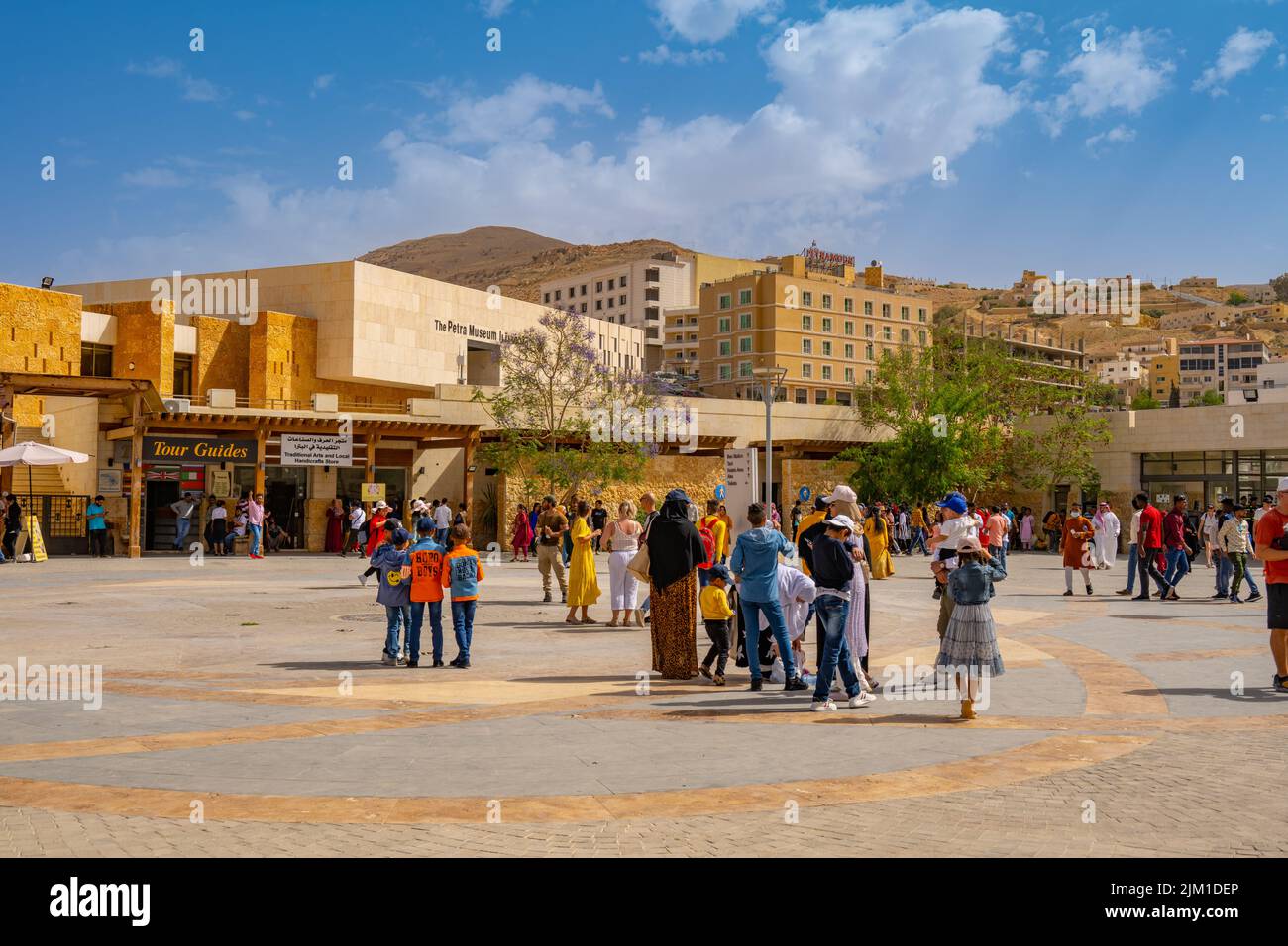 People gathering in the entrance area for Petra in Jordan Stock Photo ...