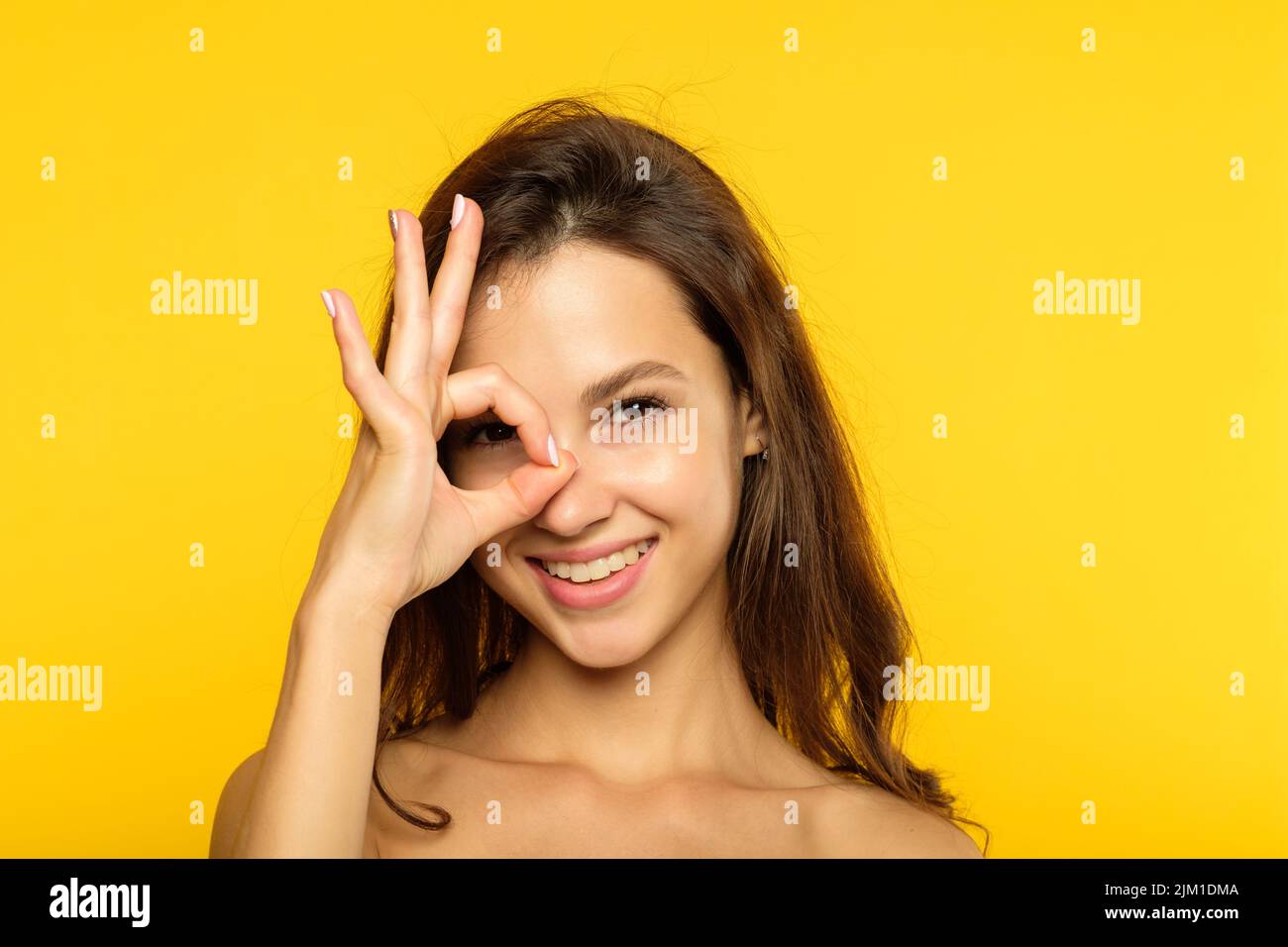 ok gesture expression happy smiling emotion girl Stock Photo - Alamy