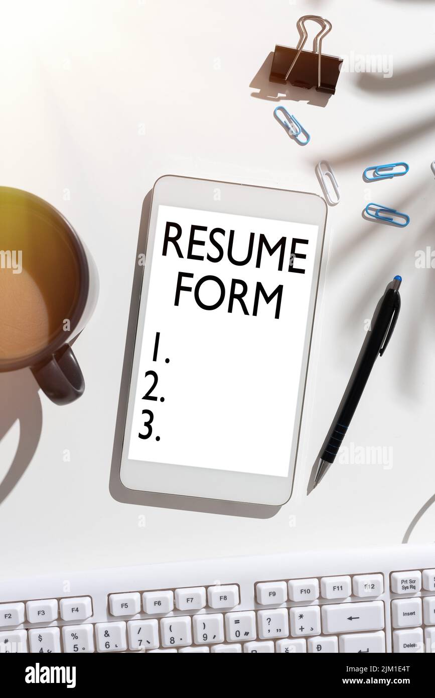 Conceptual caption Resume Form. Word for describe the layout elements ...