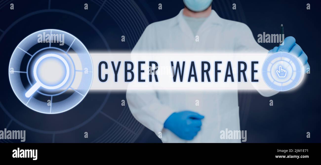 Text showing inspiration Cyber Warfare. Business approach Virtual War ...