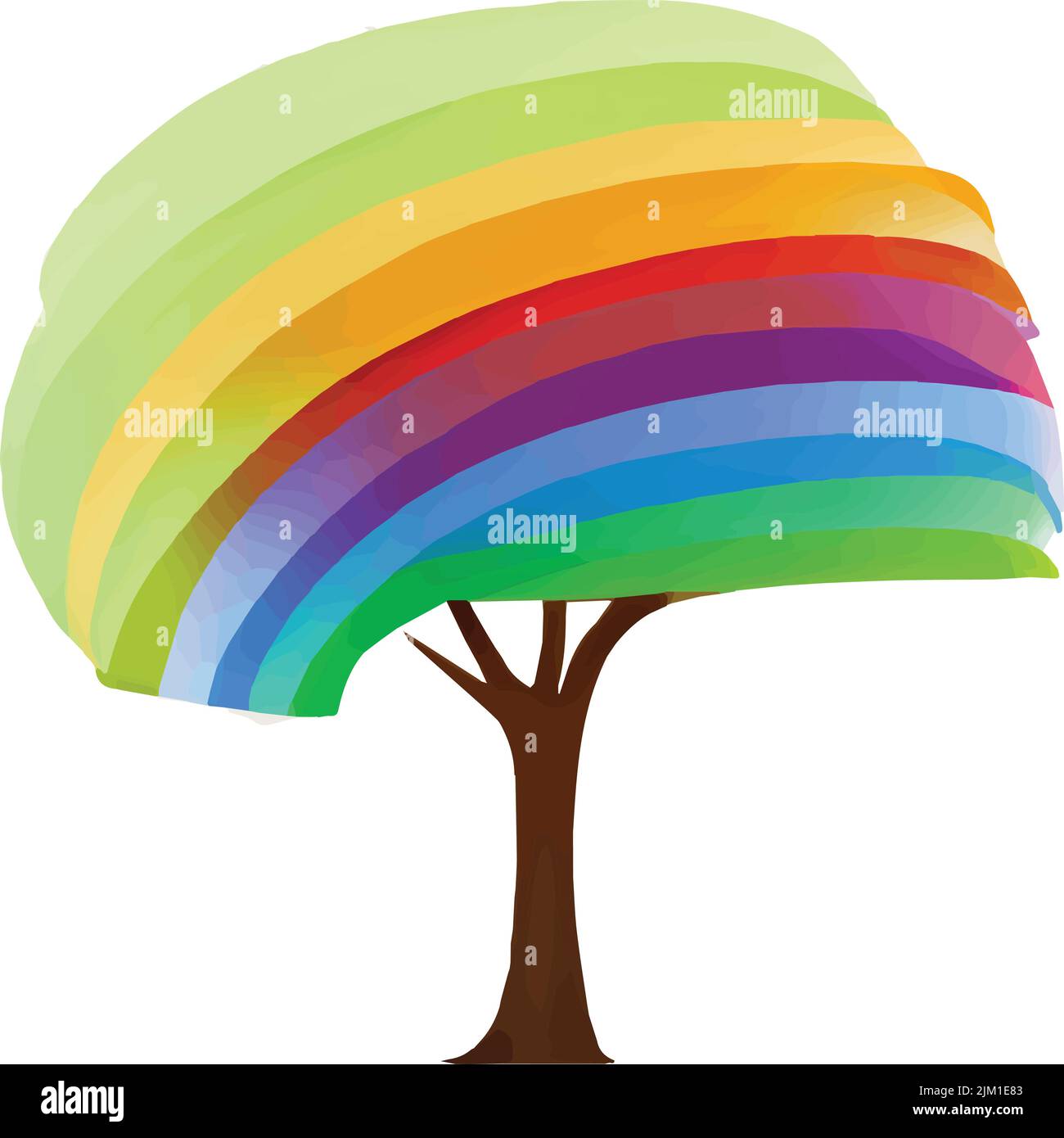 A digital art of a tree with rainbow-colored leaves on a white ...