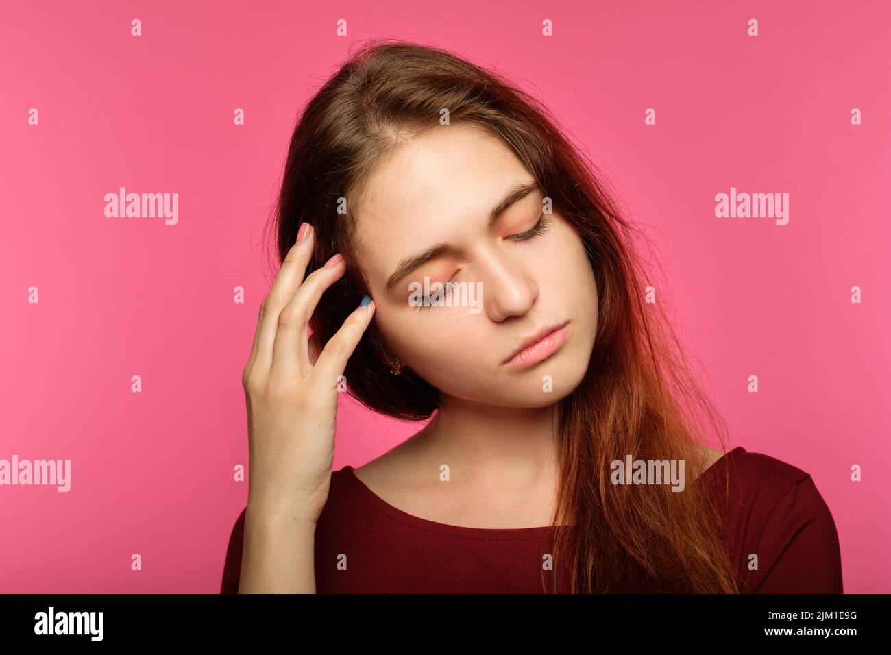 tired sad young woman sleepy drowsy exhausted Stock Photo - Alamy