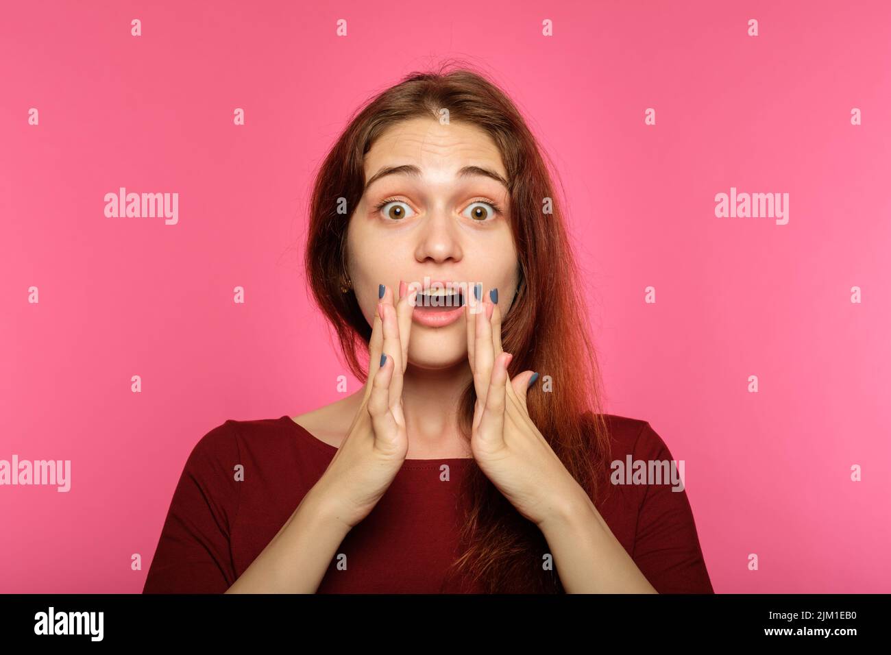 emotion face overwhelmed shocked perplexed woman Stock Photo - Alamy