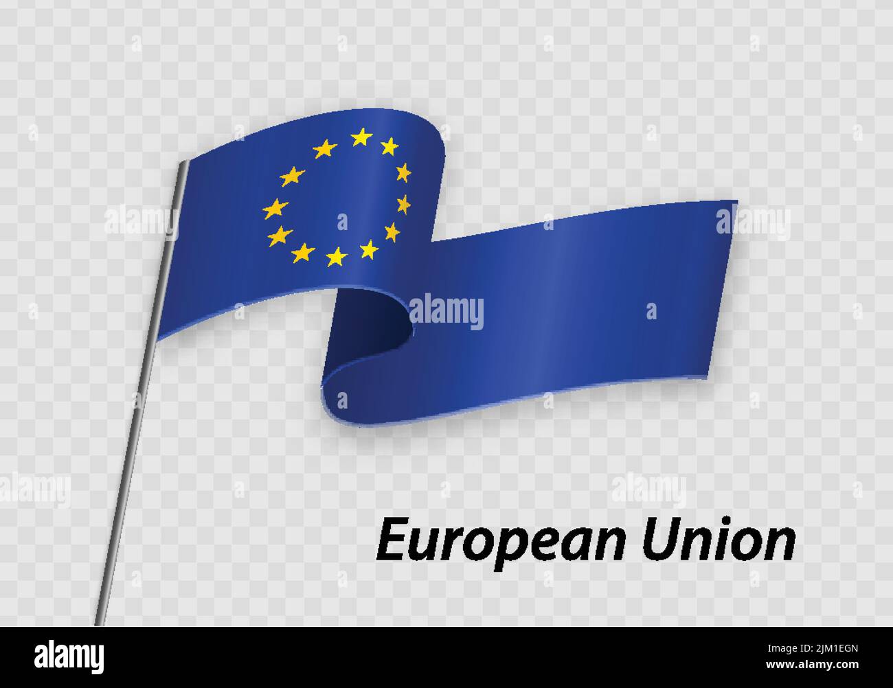 Waving flag of European Union on flagpole. Template for independence ...
