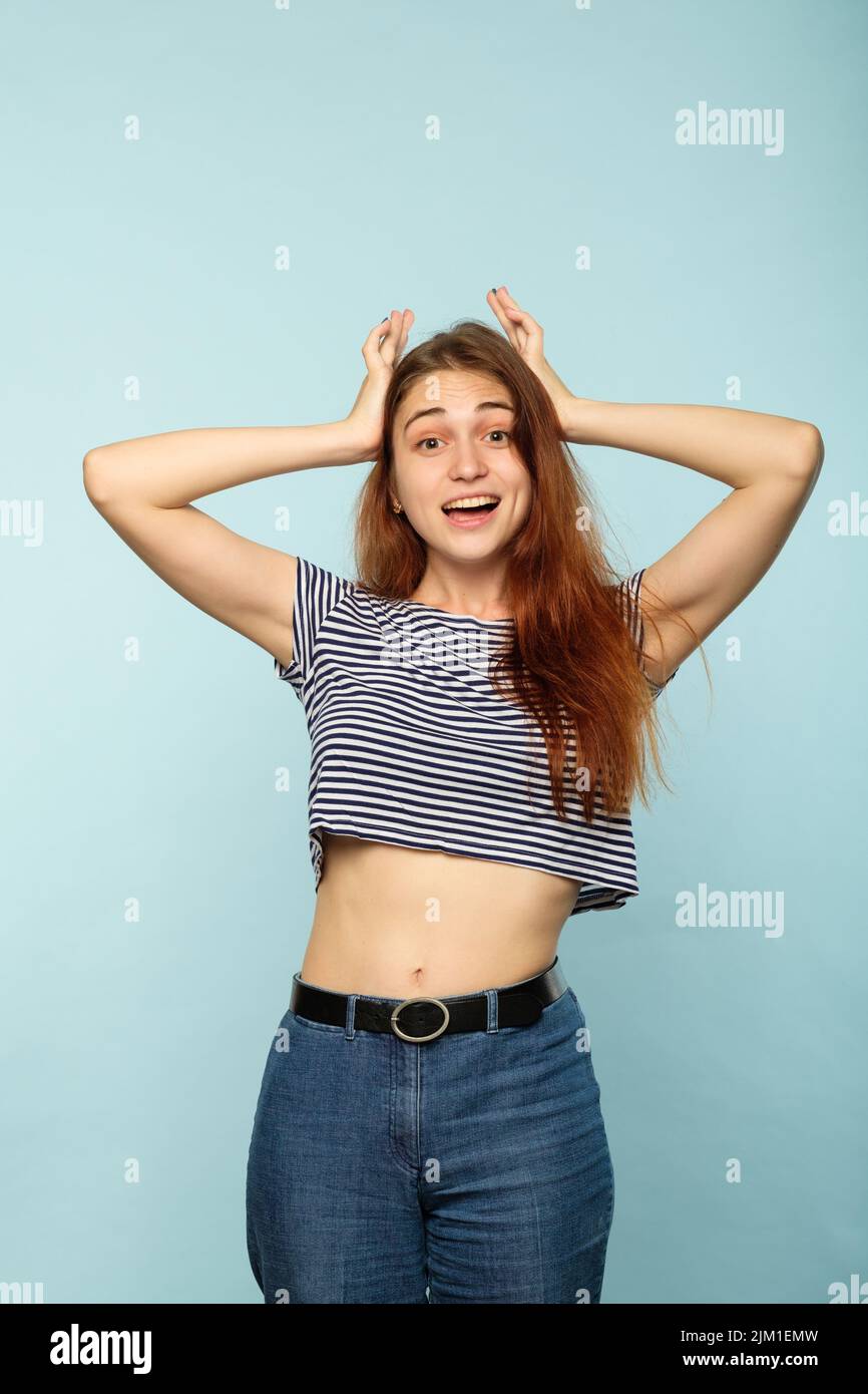 emotion happy joy thrilled girl beaming smile Stock Photo - Alamy