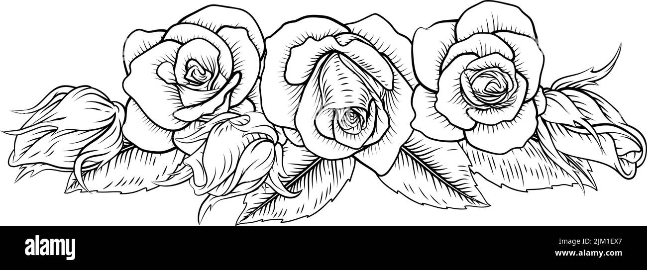 Roses Woodcut Vintage Style Flower Design Stock Vector Image & Art - Alamy