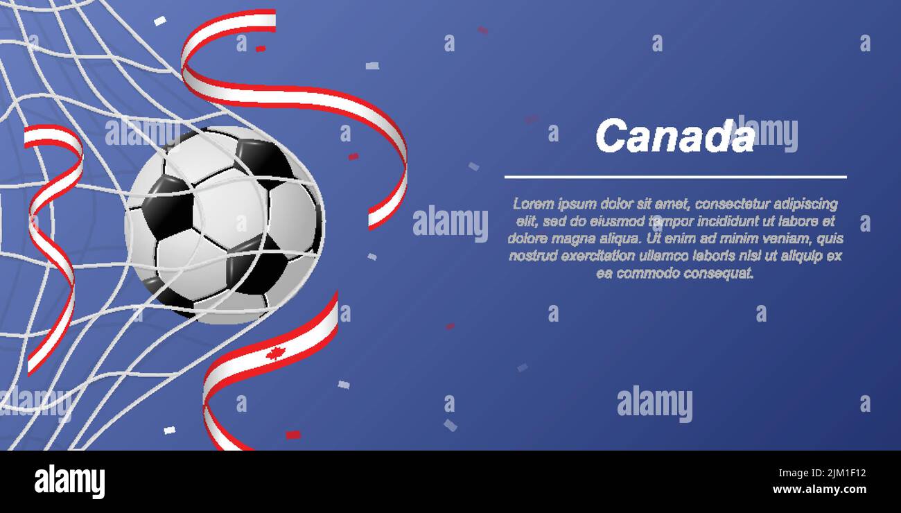 Soccer background with flying ribbons in colors of the flag of Canada ...