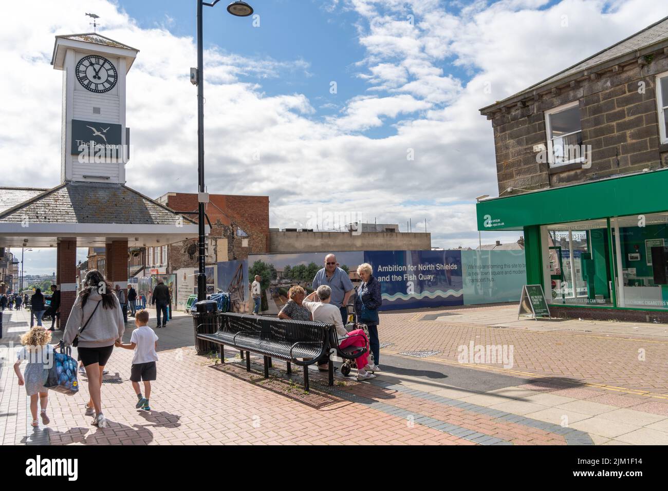 People spending leisure time in the town centre of North Shields, North ...
