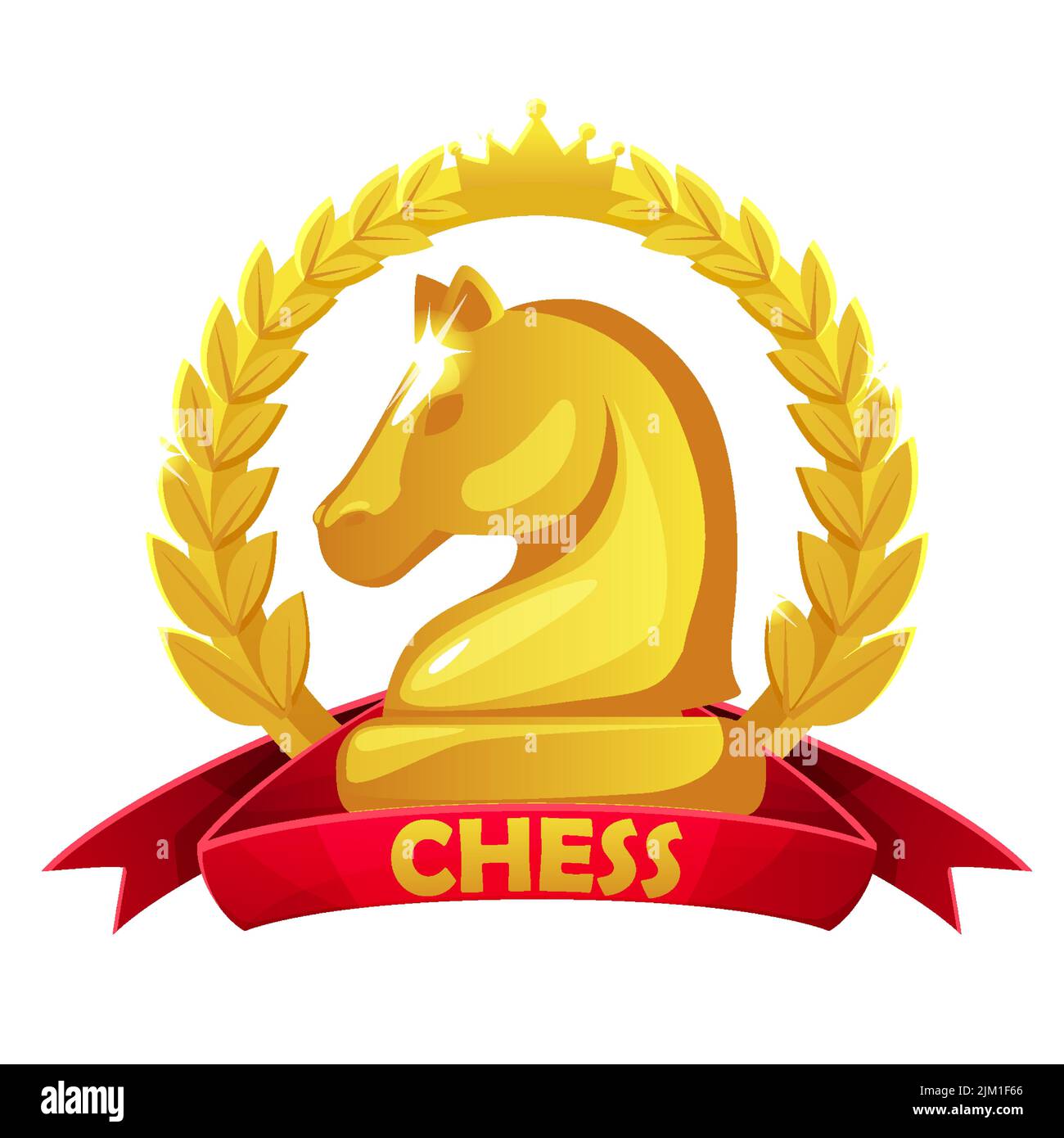 Chess icon with knight chess figure and red ribbon for chess strategy ...