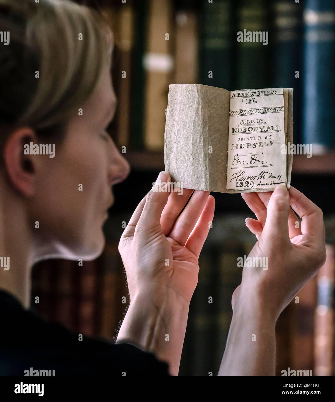 Curator Sarah Laycock with the last Charlotte Bronte miniature ...