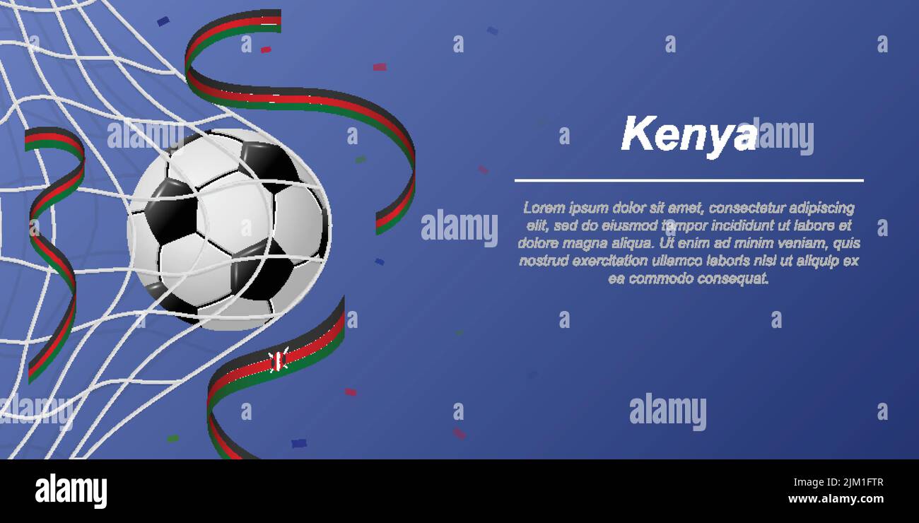 Soccer background with flying ribbons in colors of the flag of Kenya ...