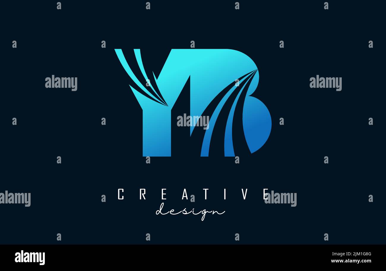 Creative blue letter YB y b logo with leading lines and road concept ...
