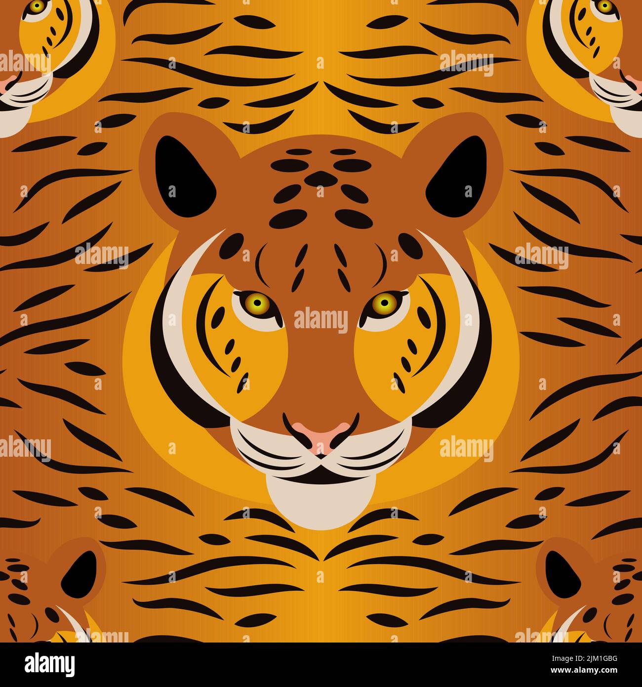 Tiger. Head, fur texture. Seamless pattern. Cartoon style Stock Vector ...