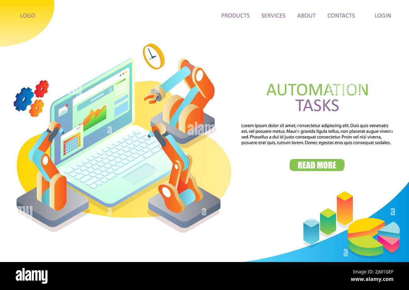 Task automation landing page website template. Vector isometric ...