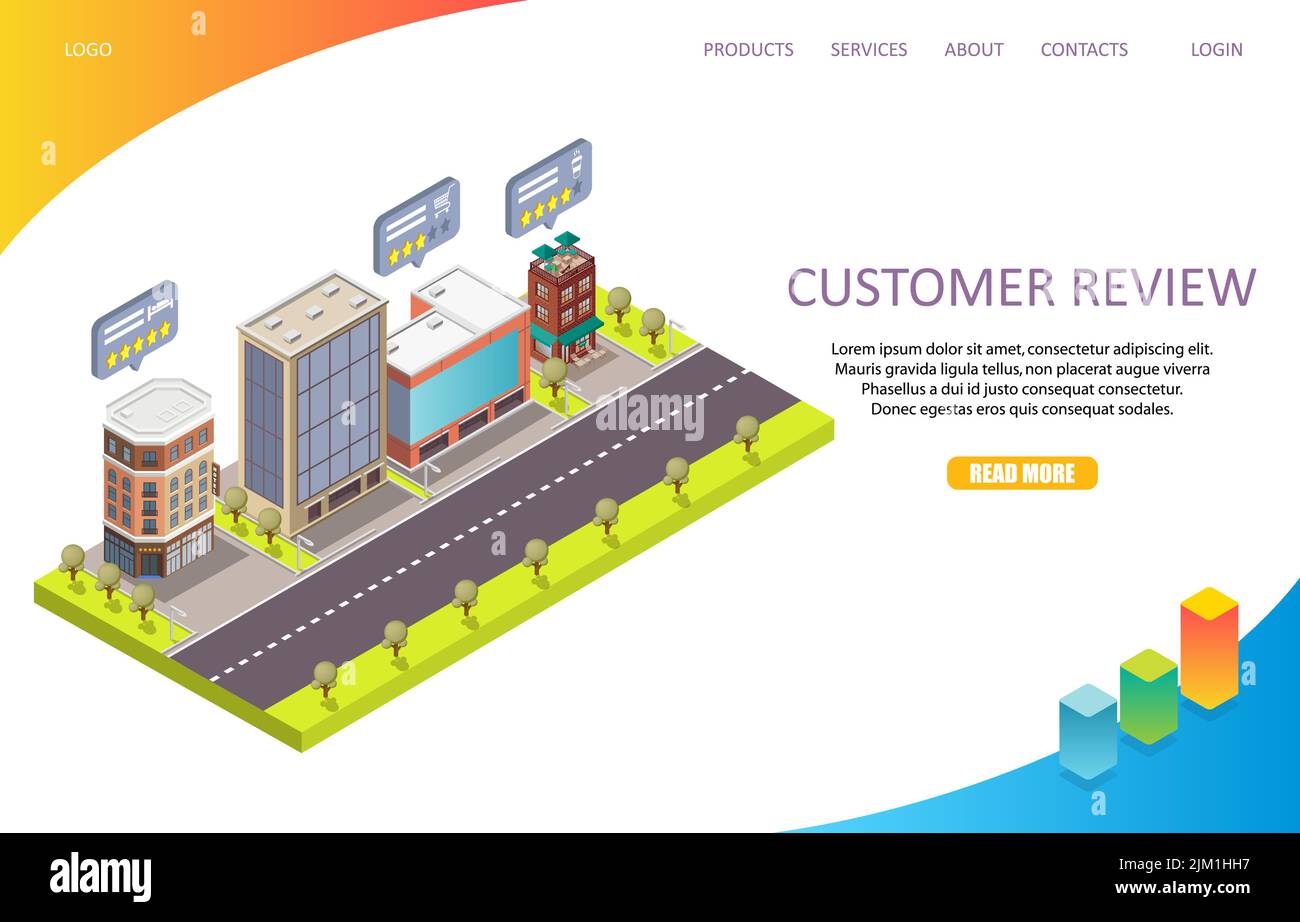 Customer review landing page website template. Vector isometric ...