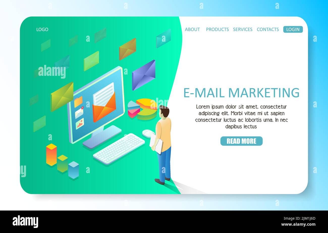 E-mail marketing landing page website template. Vector isometric ...