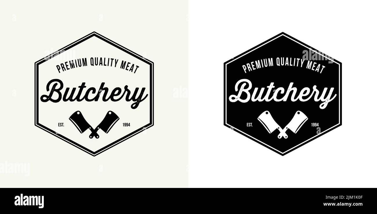 a logo design for butchery with meat knifes icon in a hexagon Stock ...