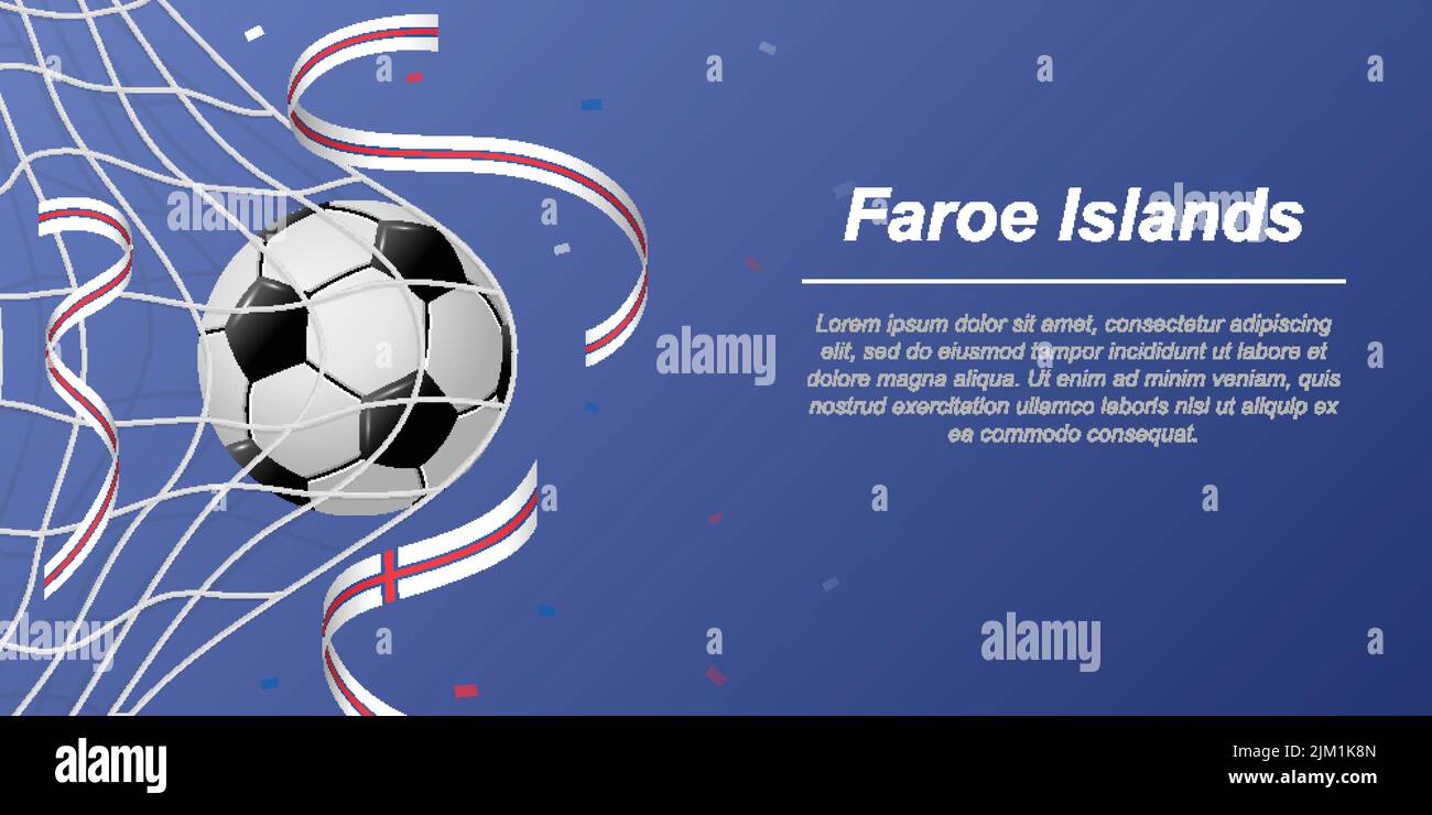 Soccer background with flying ribbons in colors of the flag of Faroe ...