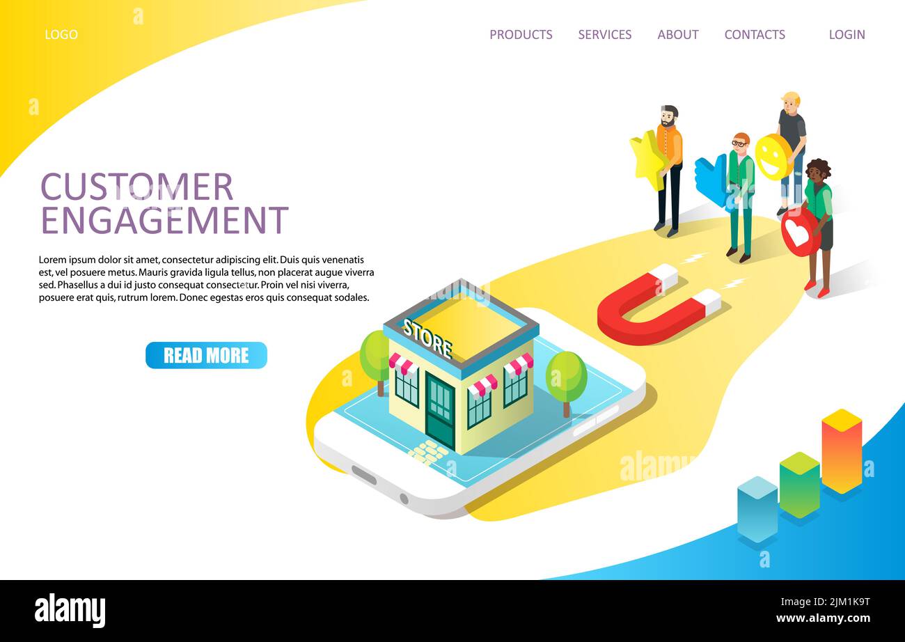 Customer engagement landing page website template. Vector isometric ...