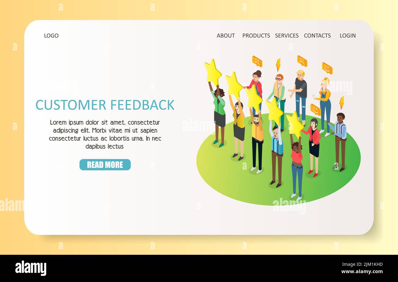 Customer feedback landing page website template. Vector isometric ...