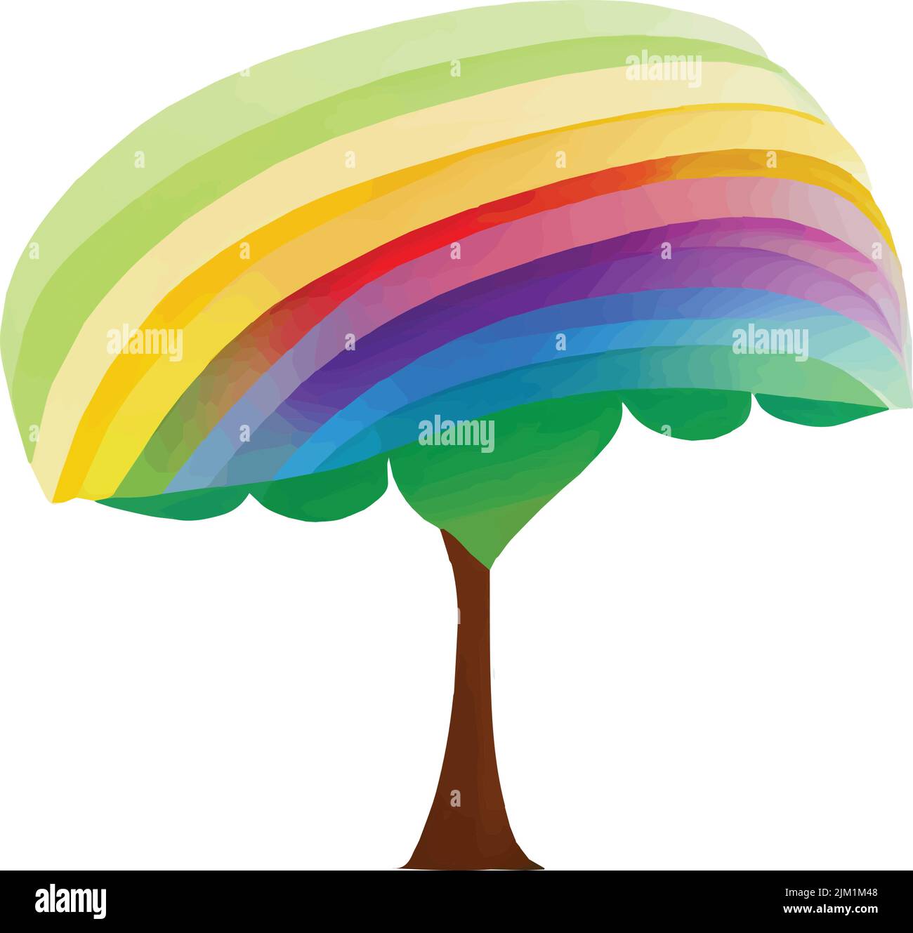A digital art of a tree with rainbow-colored leaves on a white ...