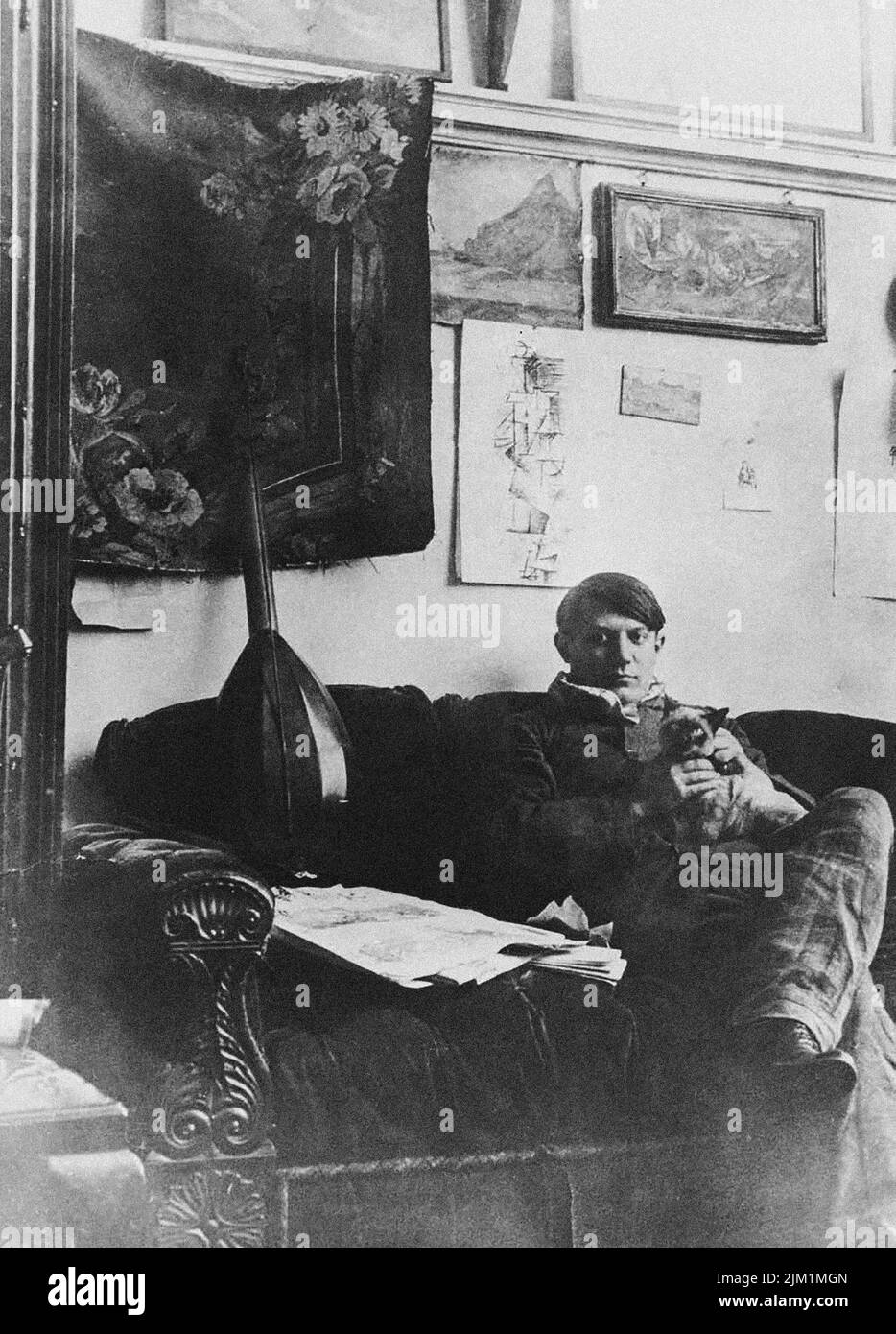 Pablo Picasso in his studio in the Boulevard de Clichy. Museum: PRIVATE ...