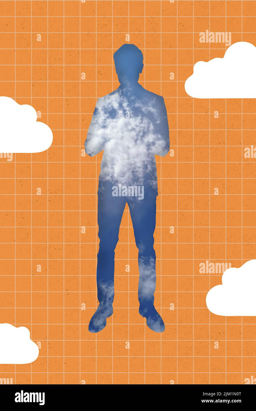 Artwork magazine picture of dreamy peaceful guy skies silhouette ...