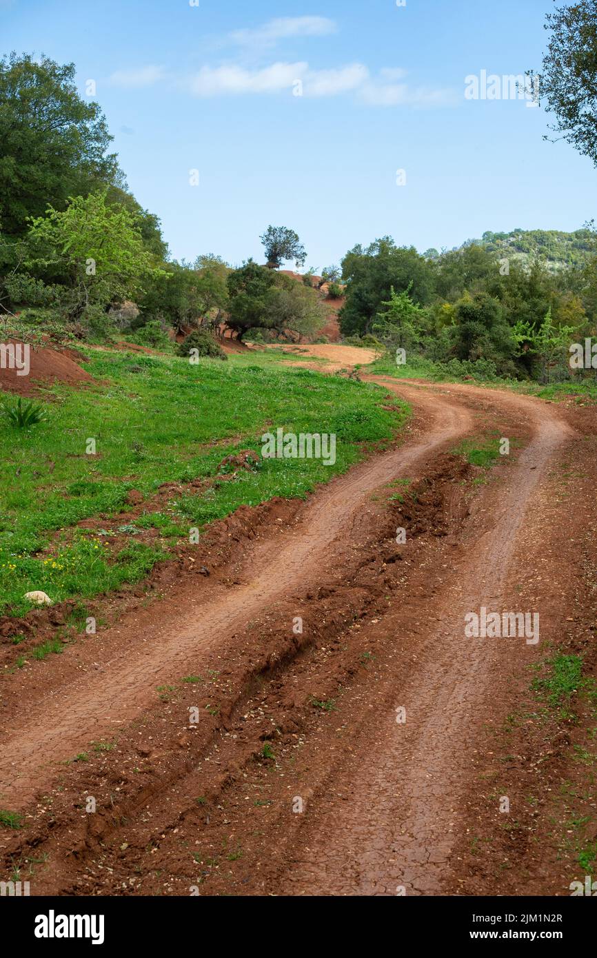 Dirt road in Kokkinopilos (red clay), Preveza Greece, a unique ...