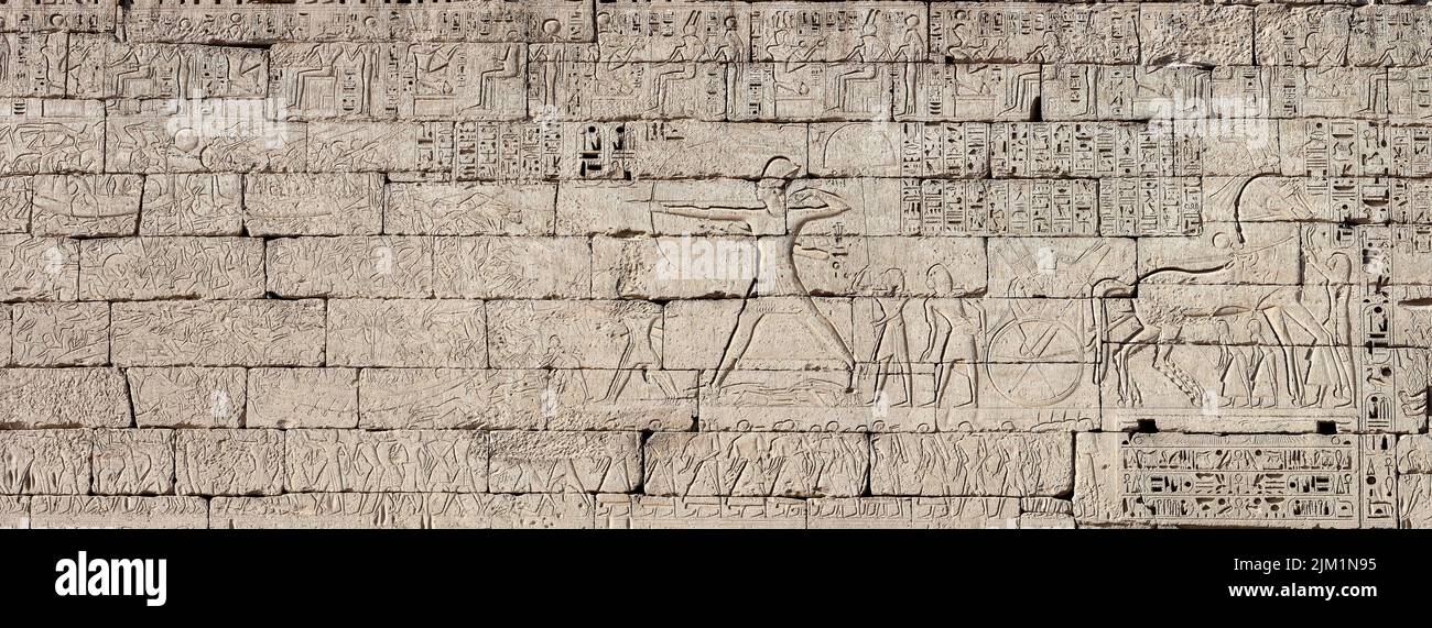 Egyptian campaign against the Sea Peoples. Relief from the temple of ...