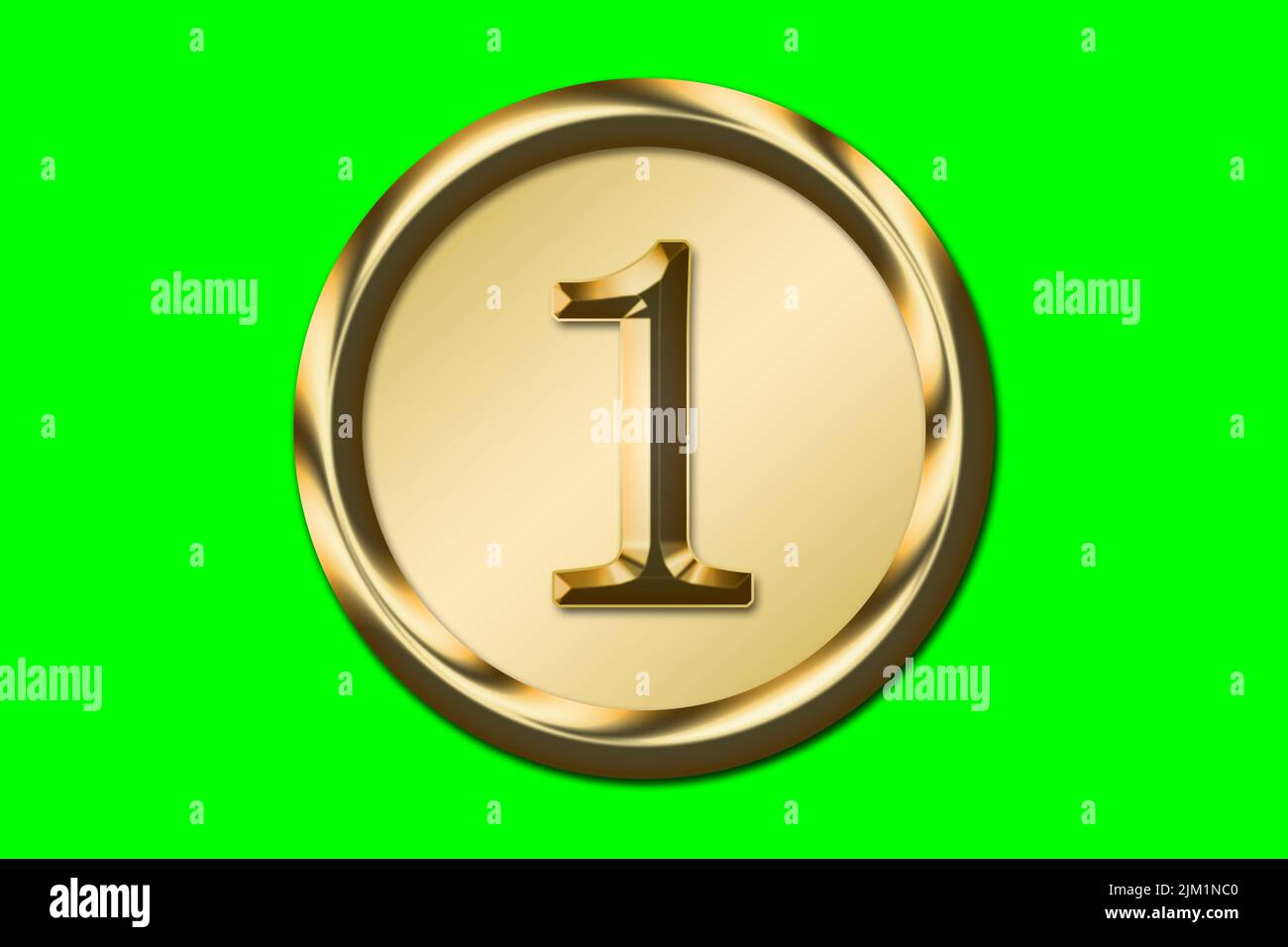 A Number 1 in gold in a golden circle on a green background. Graphic ...