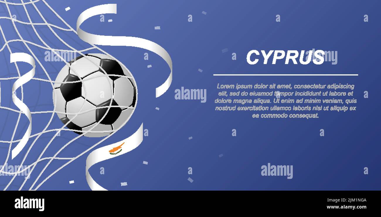 Soccer background with flying ribbons in colors of the flag of Cyprus ...