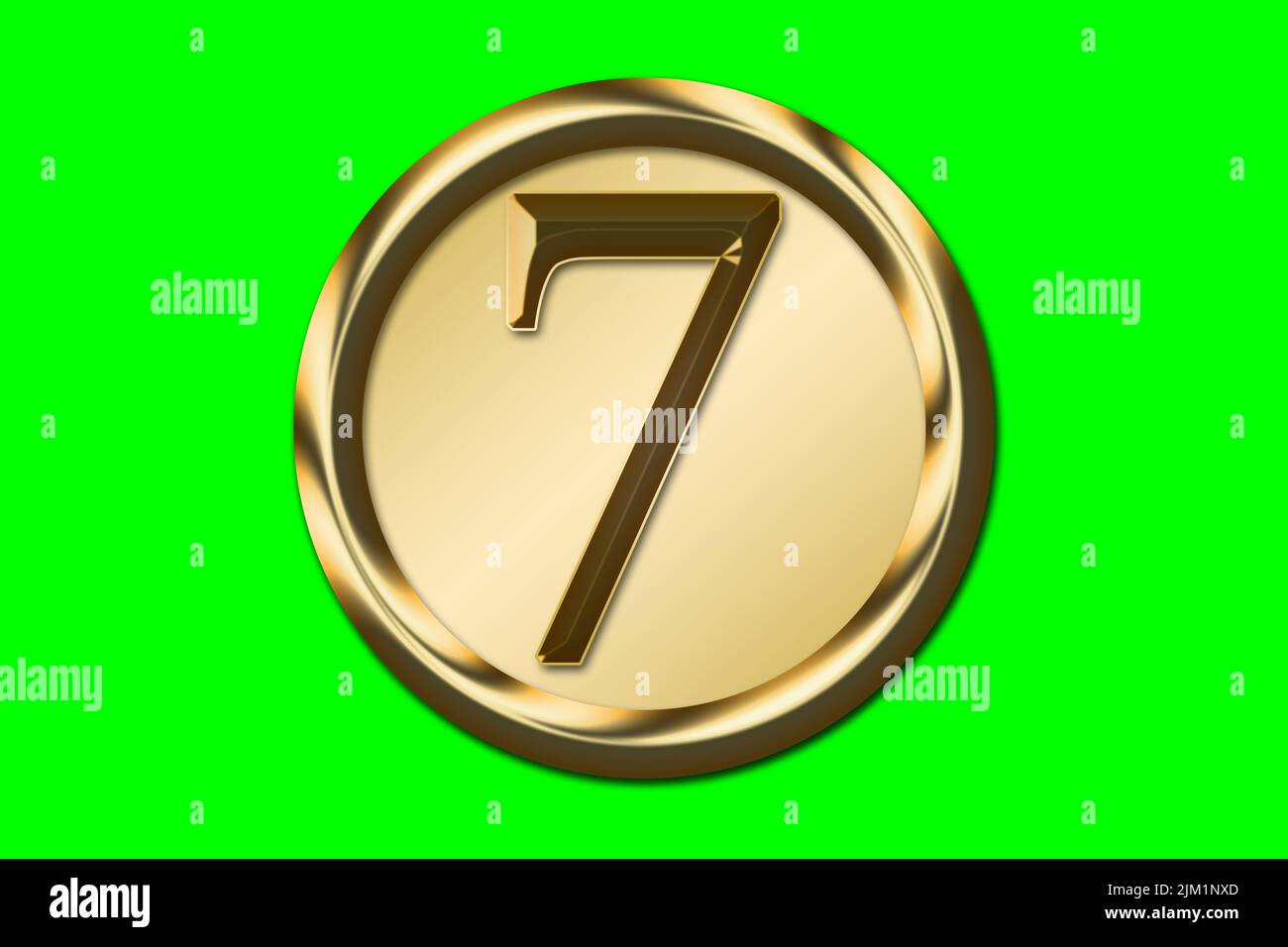 A Number 7 in gold in a golden circle on a green background. Graphic ...