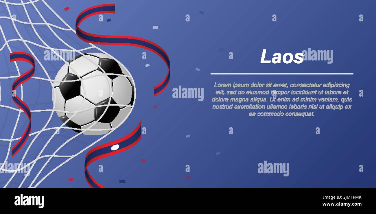 Soccer background with flying ribbons in colors of the flag of Laos ...