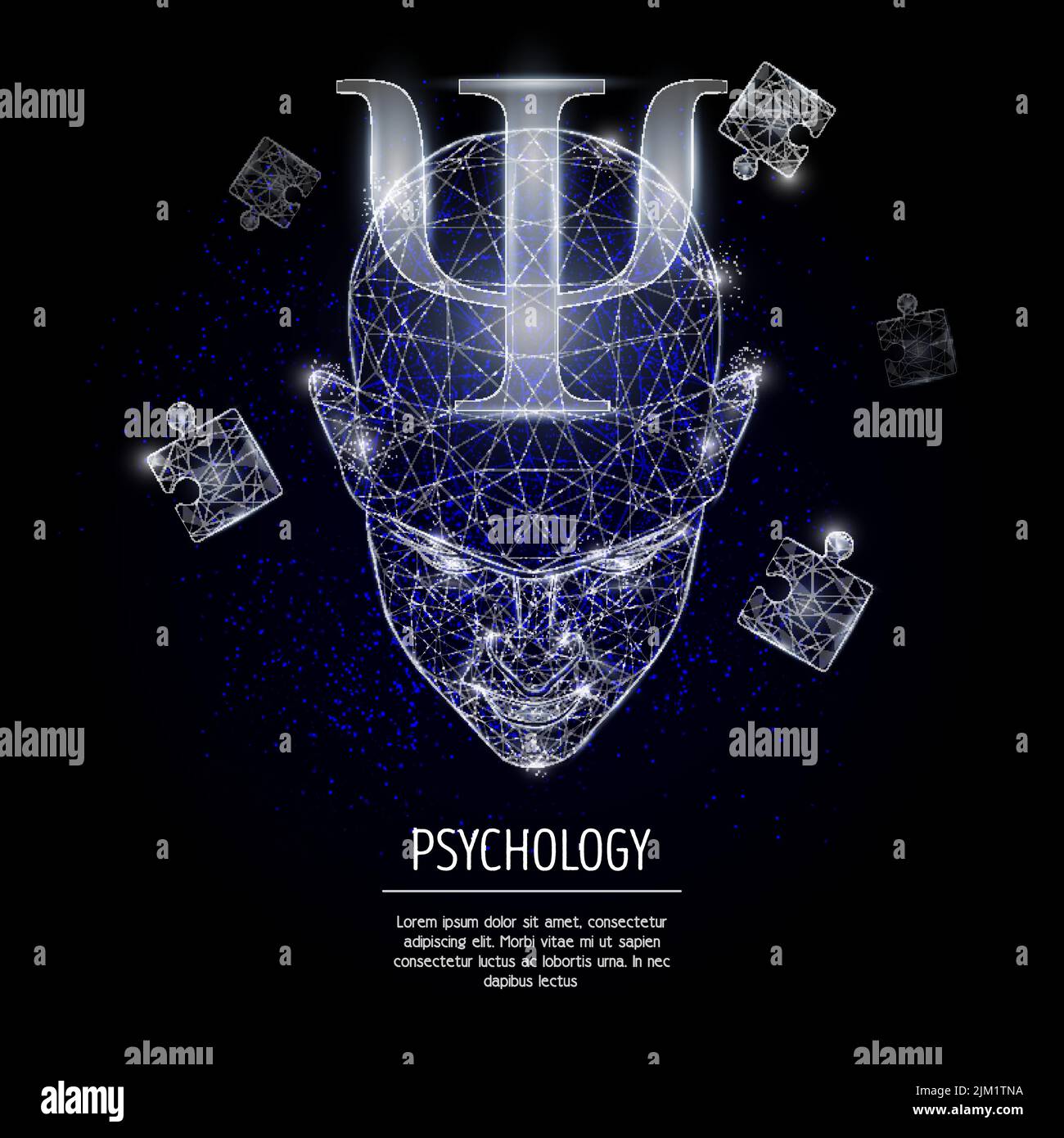 Human head with psi greek letter psychology symbol low poly wireframe ...