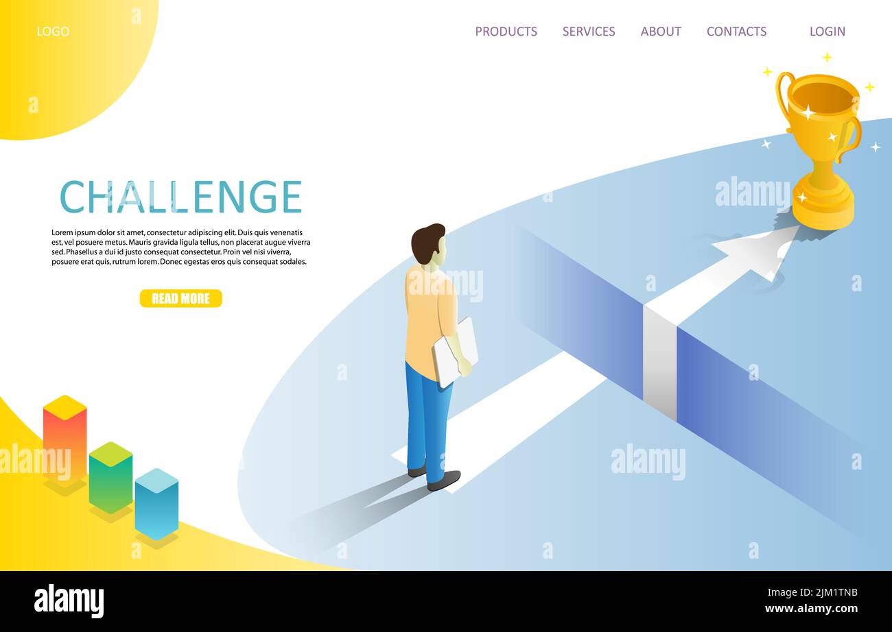 Business challenge landing page website template. Vector isometric ...