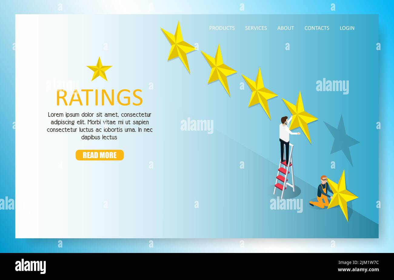 Star rating landing page website template. Vector isometric ...