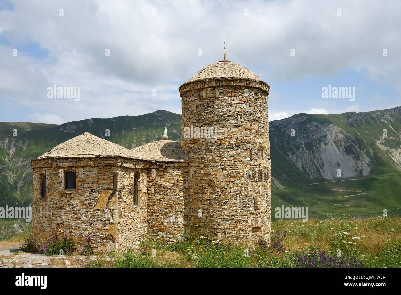 Mosque in Matla extreme park. Matla plateau. Caucasus mountains on ...