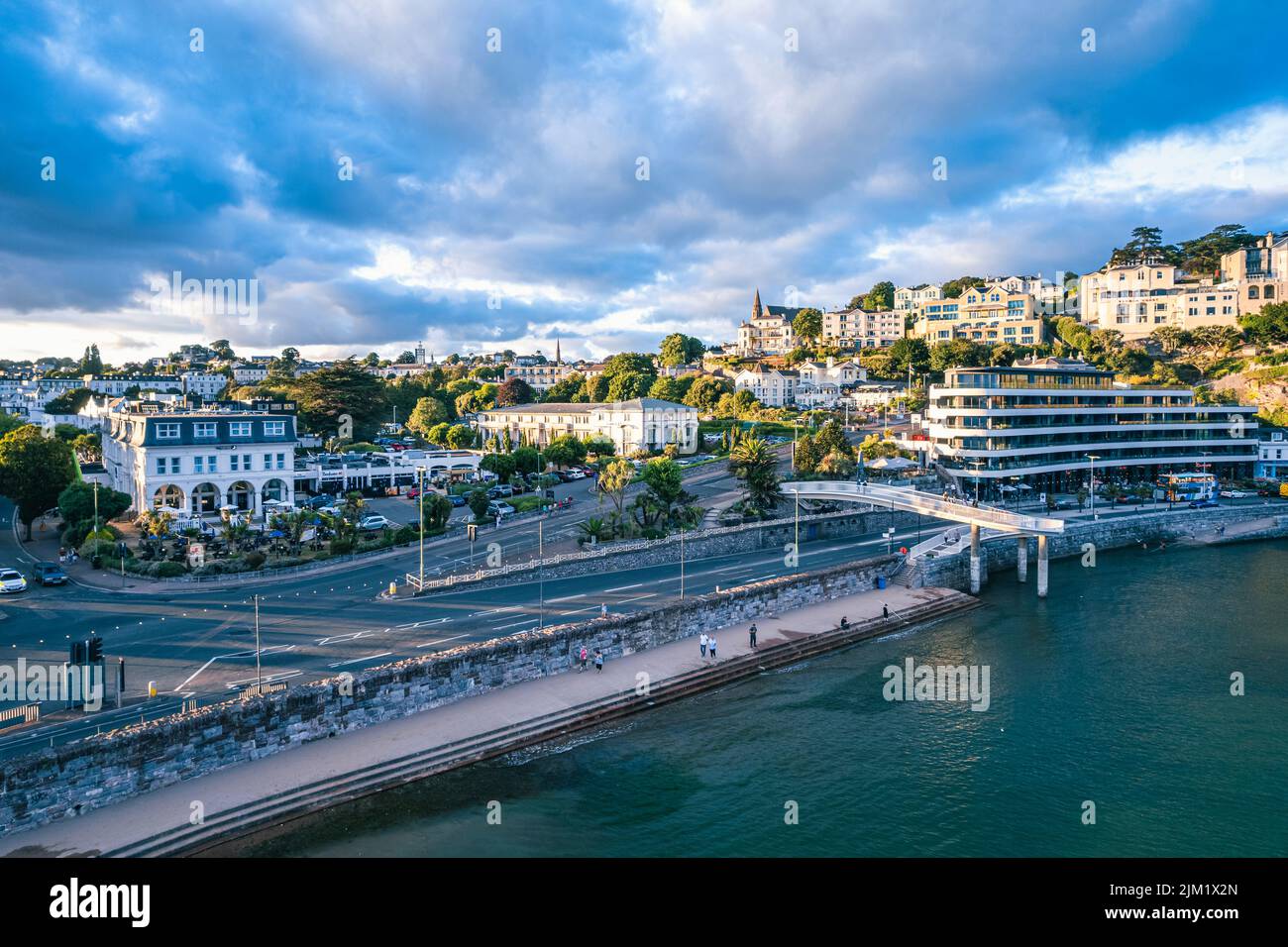 Sunset over Torquay Harbour and Marina, English Riviera from a drone ...