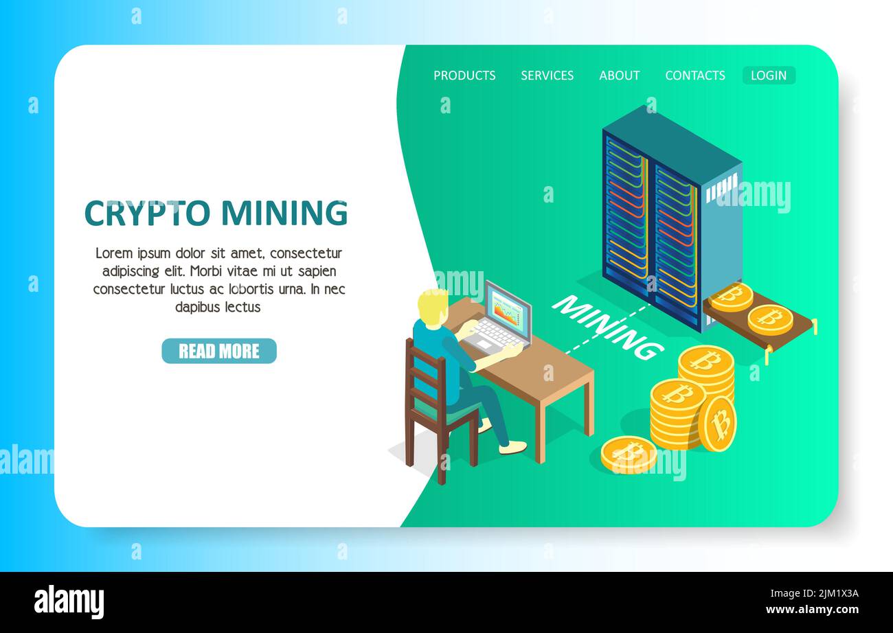 Crypto mining landing page website template. Vector isometric ...