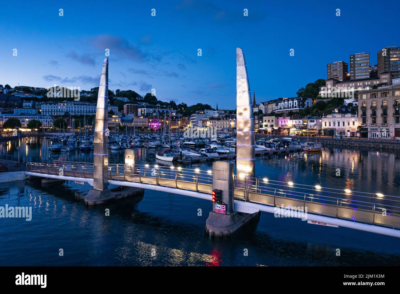 Blue Hour over Torquay Marina from a drone, English Riviera, Torbay ...
