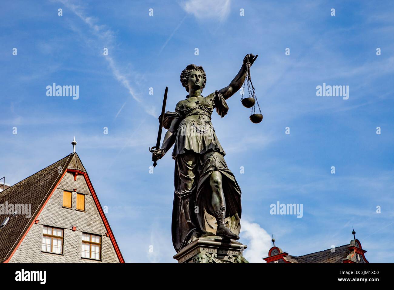 Justitia - Lady Justice . sculpture at the Roemerberg in Frankfurt ...