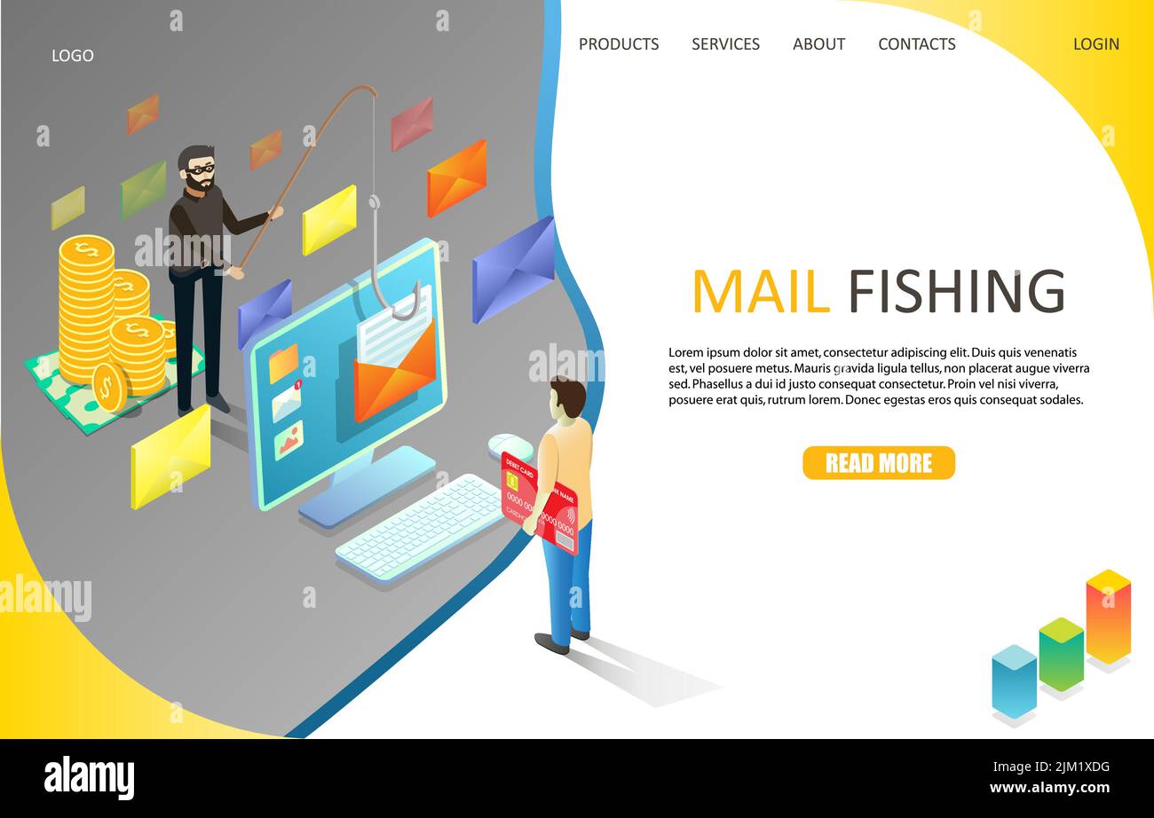 Mail phishing landing page website template. Vector isometric ...