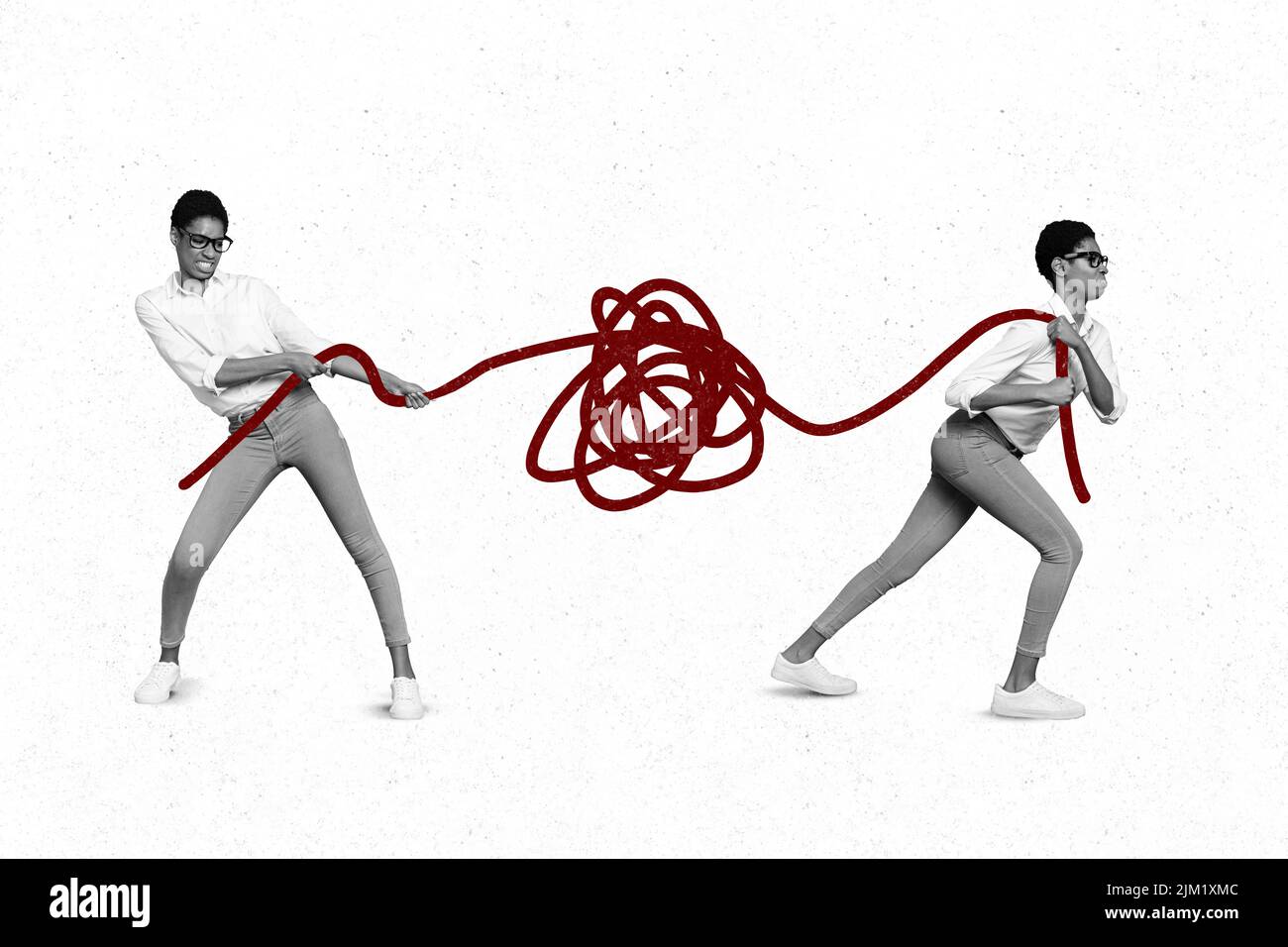 Photo artwork minimal picture of purposeful people struggling tangled ...