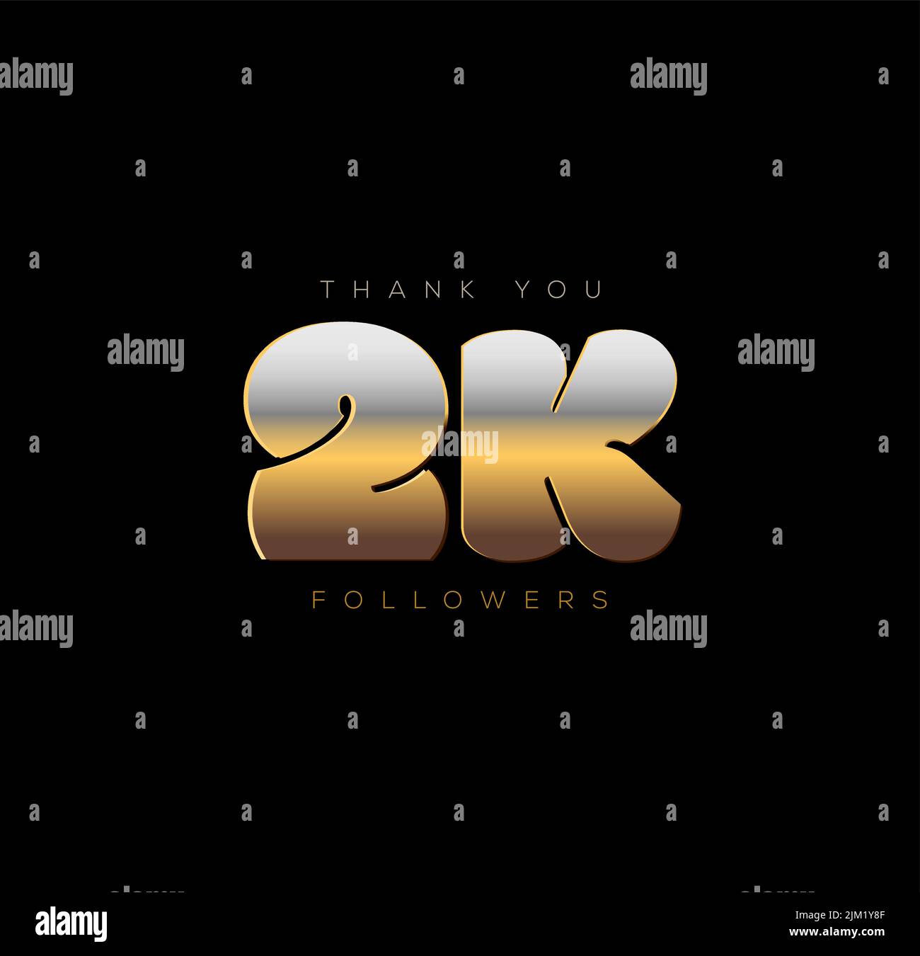 A design of golden "Thank you 2K followers" writing isolated on black ...