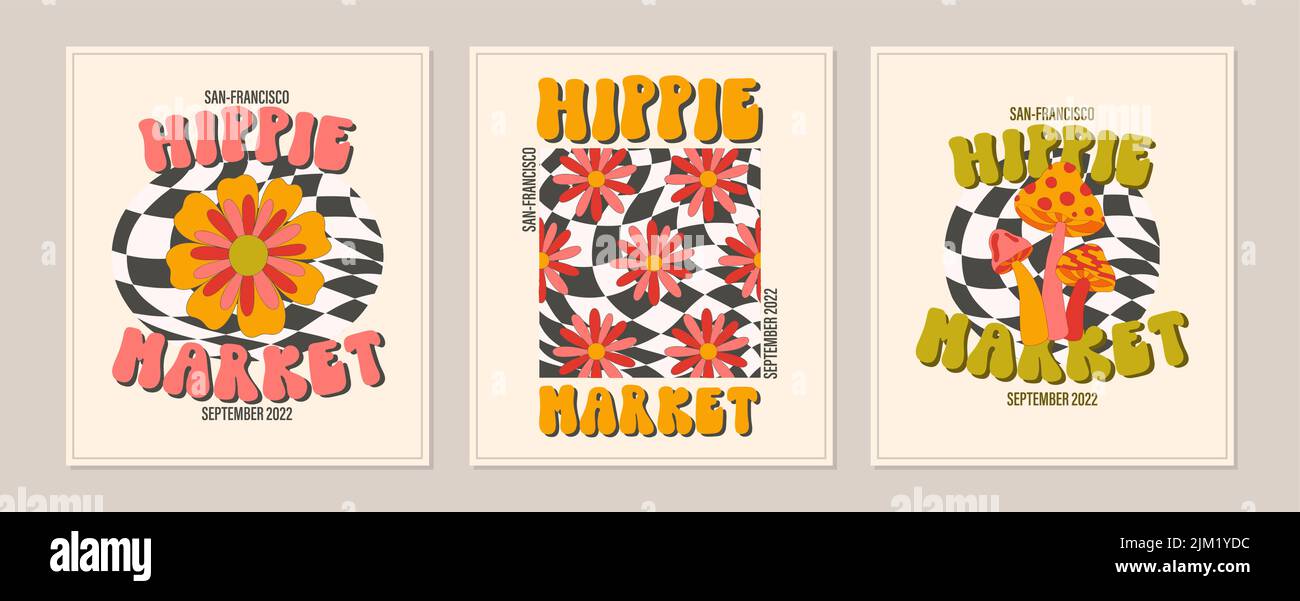 Hippie funky vibe style template. Vintage 1960-1970. Hippy retro ...