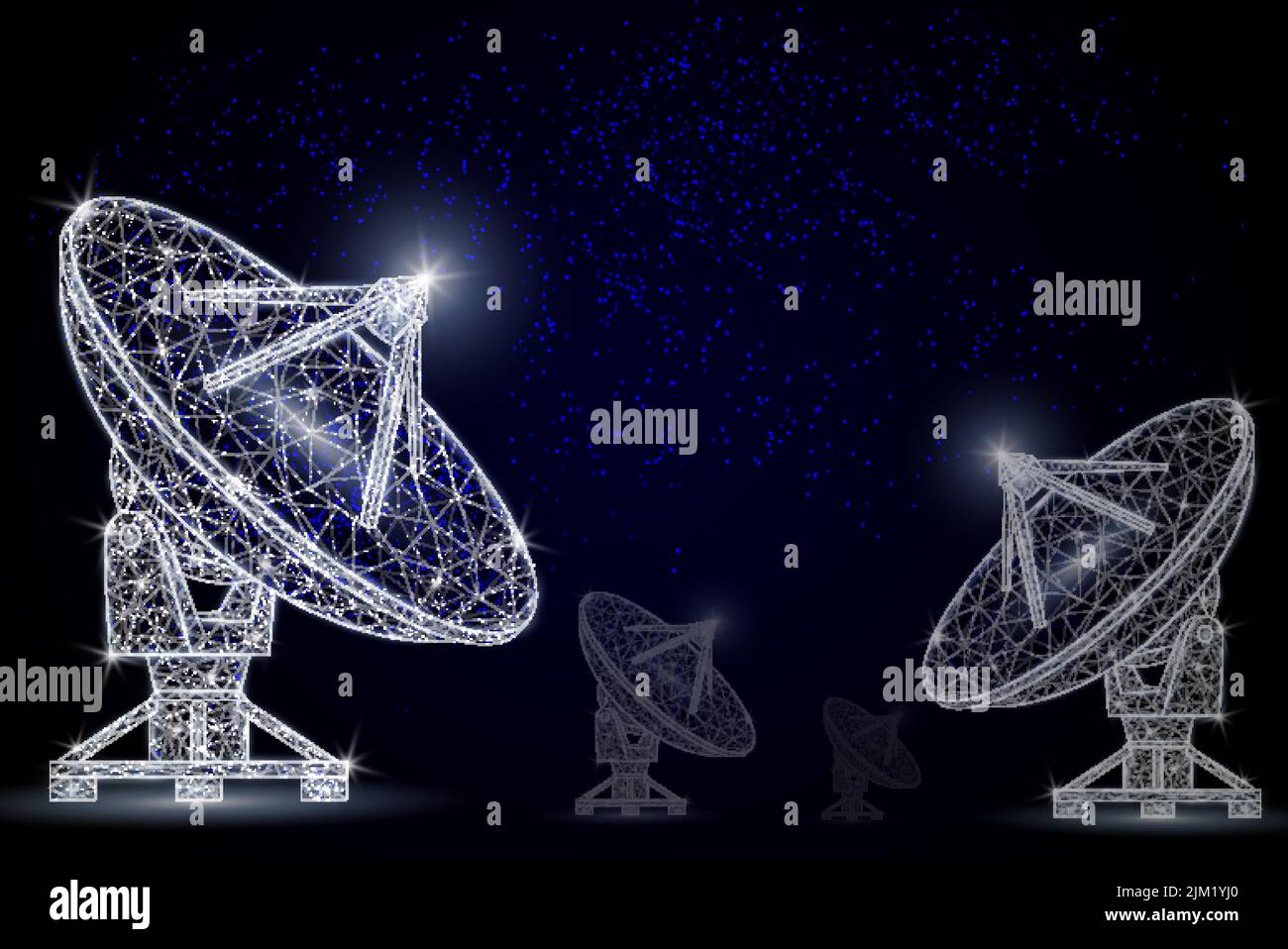 Communication satellite dish low poly wireframe mesh made of points ...