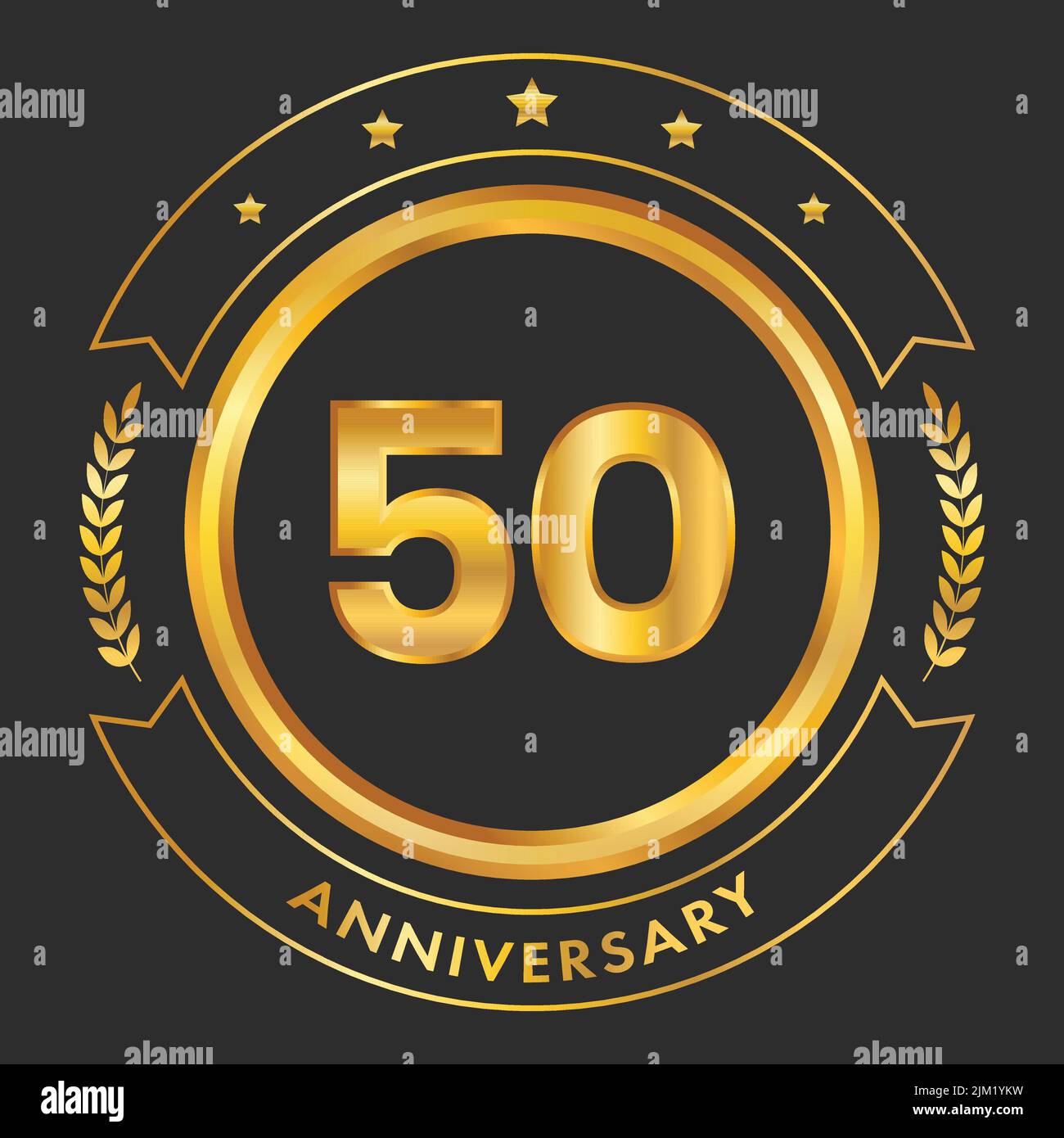 Golden 50th Anniversary Emblem Logo With Laurel Wreath On Black Background Stock Vector Image ...